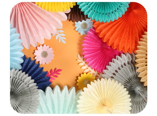 East Tern. Tissue Paper Fan set of 3pcs