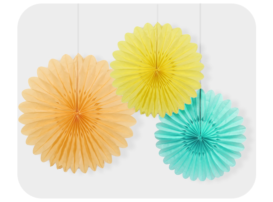 East Tern. Tissue Paper Fan set of 3pcs