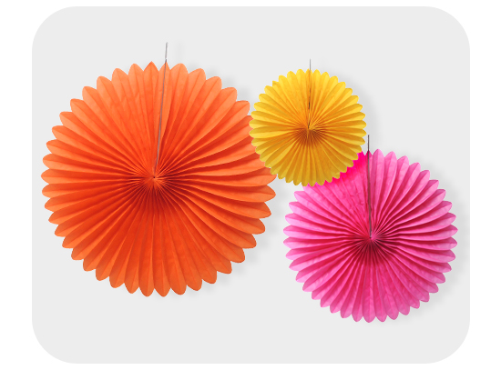East Tern. Tissue Paper Fan set of 3pcs